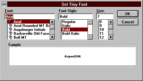 The Set Tiny Font Size Window